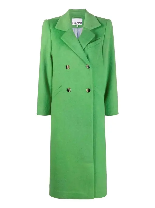 GANNI Double-breasted Button-fastening Coat - Green