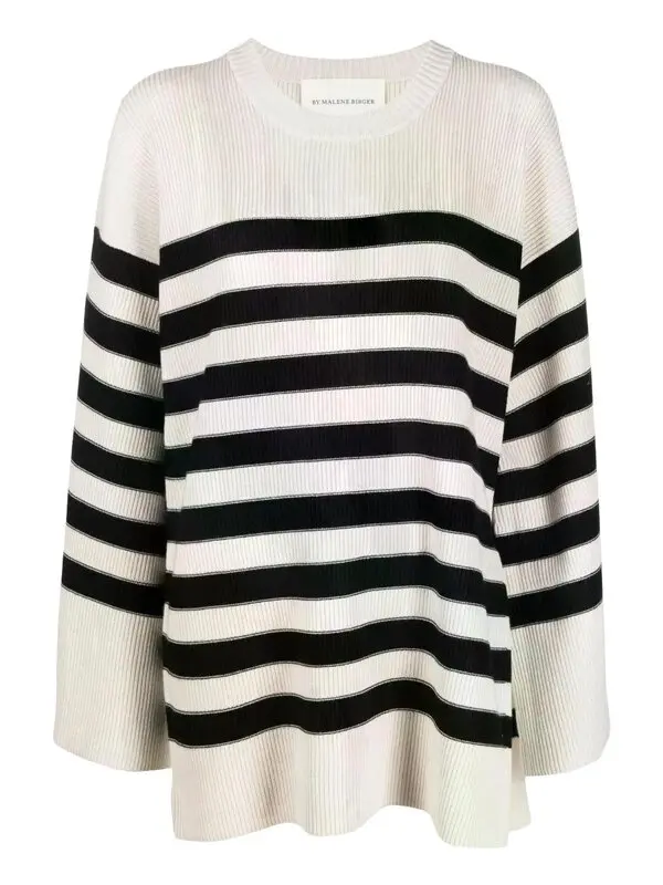 BY MALENE BIRGER Leon Striped Ribbed-knit Jumper - White