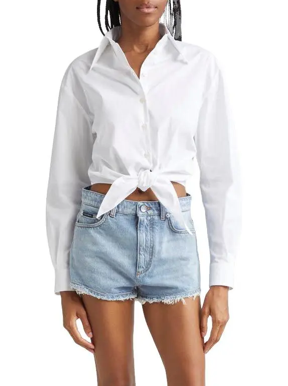 Dolce & Gabbana Stretch Poplin Cropped Button-up Shirt - W0800 Bianco Ottico