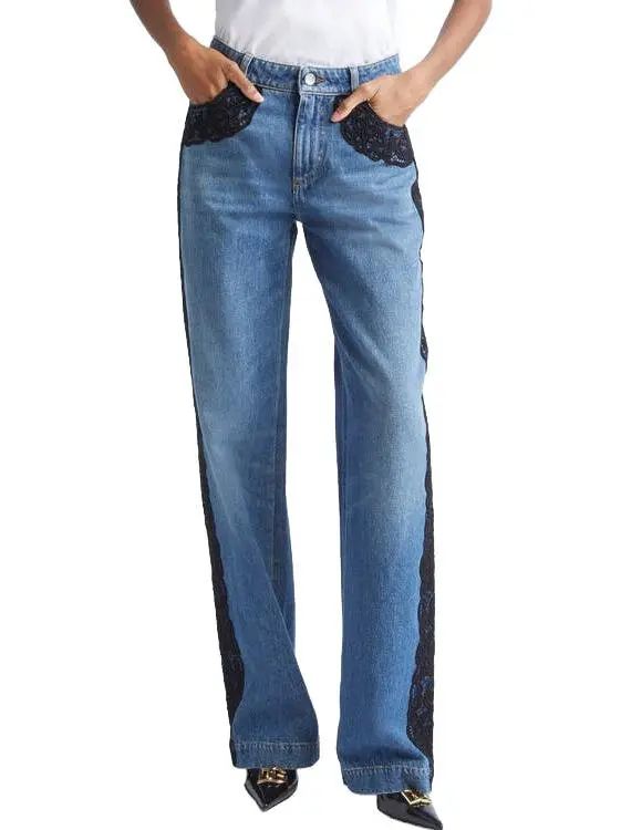 Dolce & Gabbana Lace Trim Straight Leg Jeans - S9001 Blue