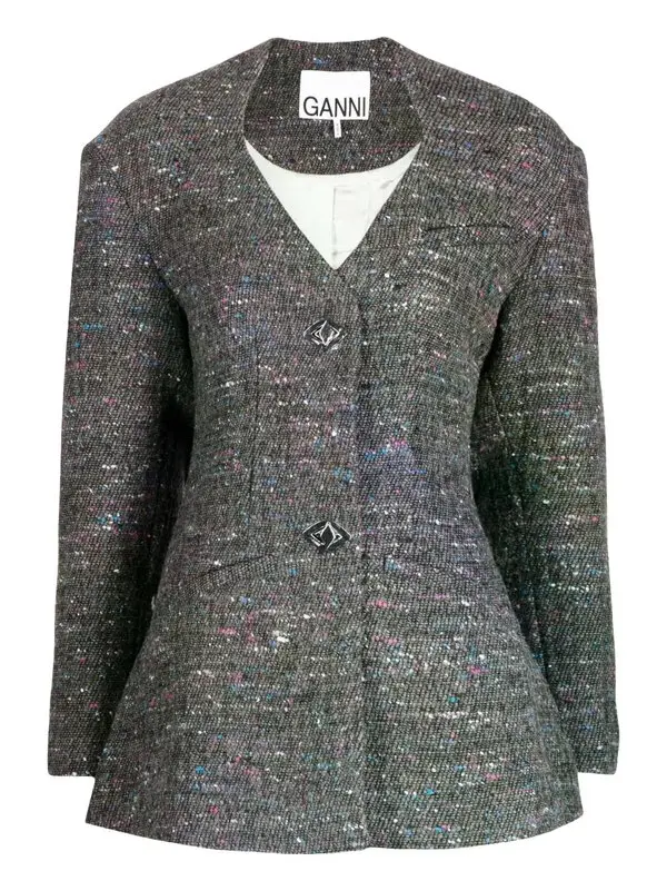 GANNI Fitted Wool-blend Blazer - Grey