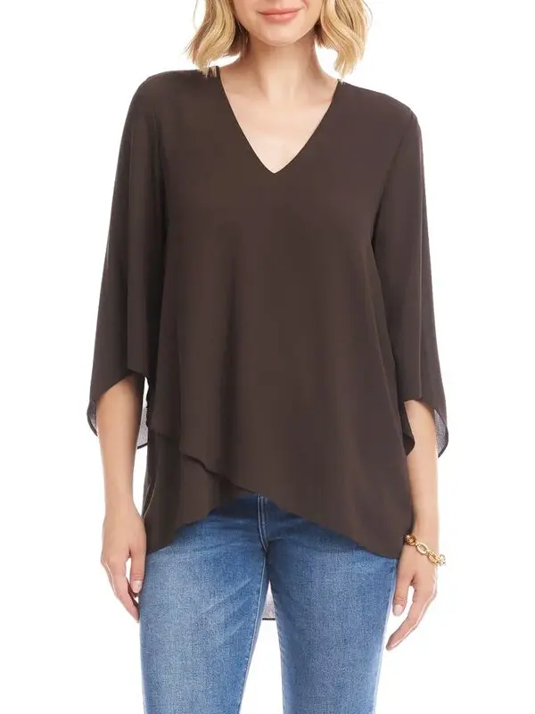 Karen Kane Crossover Hem Asymmetric Top - Brown