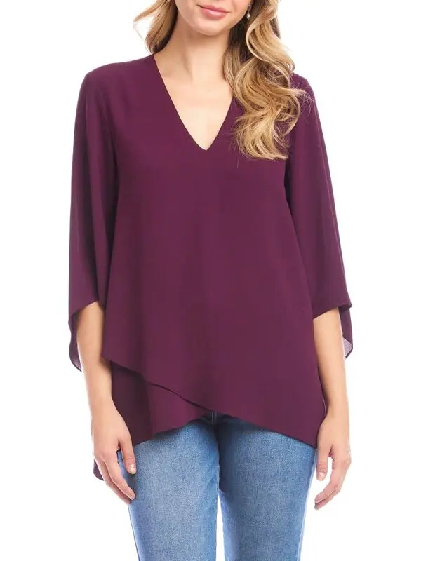 Karen Kane Crossover Hem Asymmetric Top - Eggplant Purple