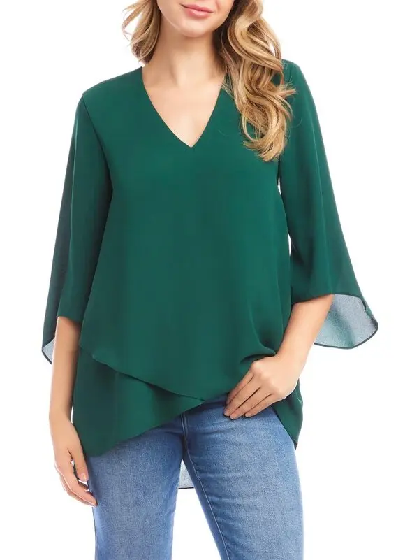 Karen Kane Crossover Hem Asymmetric Top - Forest Green