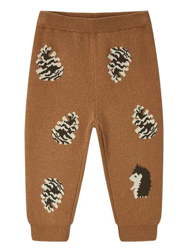 MILKBARN Knitted Birdseye Jacquard Sweatpants - Pinecone & Hedgehog