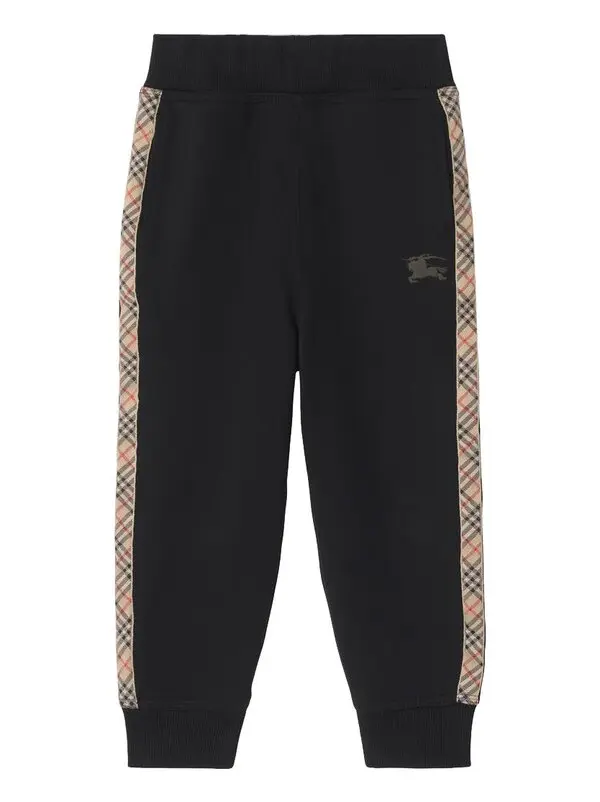 Burberry Check Trim Cotton Jogging Pants - Black
