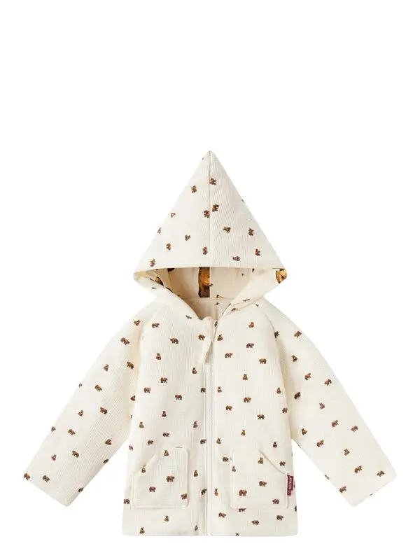 MILKBARN Reversible Waffle Knit Hooded Jacket - Honey Bear