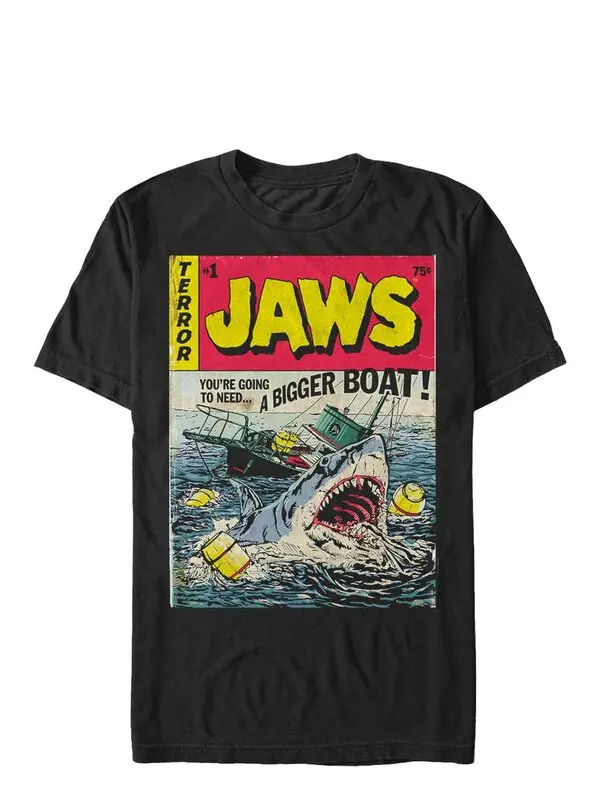 JAWS Retro Comic Book Shark Graphic T-shirt - Black