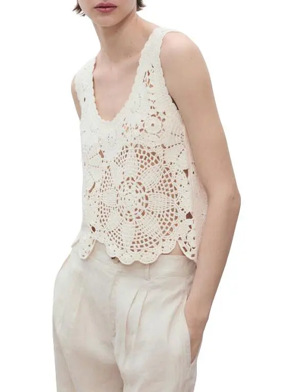 Mango Floral Crochet Sleeveless Top - Ecru