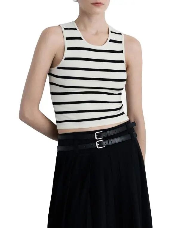 Mango Stripe Knit Crop Tank - Black