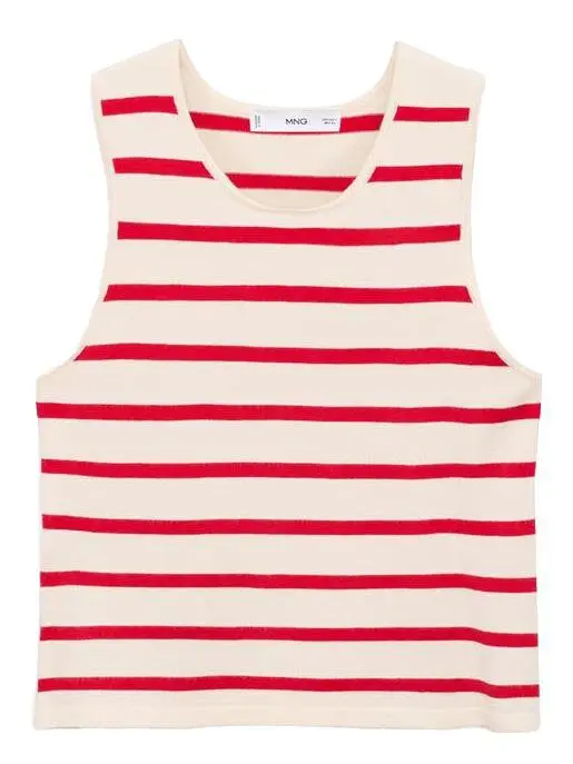 Mango Stripe Knit Crop Tank - Red