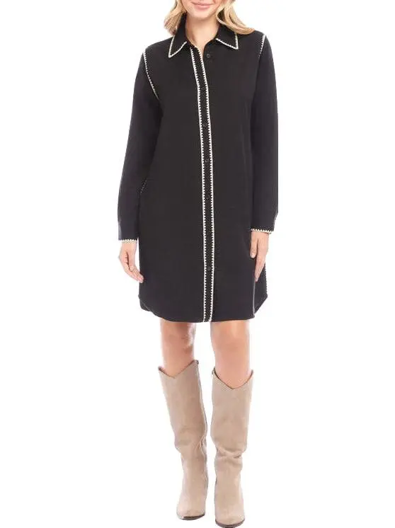Karen Kane Edge Stitch Long Sleeve Shirtdress - Black/antique Cream
