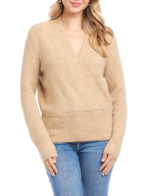 Karen Kane Surplice V-neck Sweater - Wheat Beige
