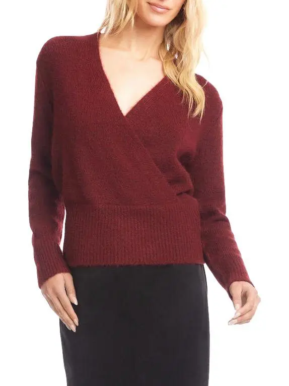 Karen Kane Surplice V-neck Sweater - Wine Red