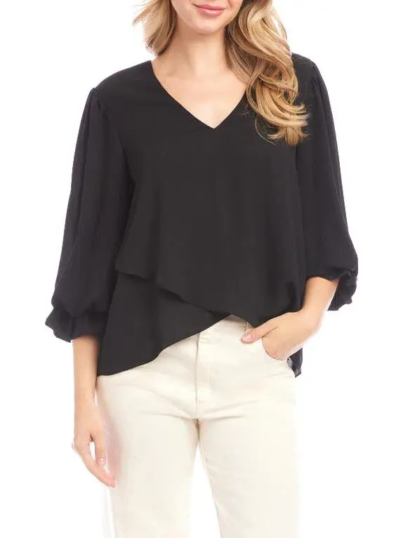 Karen Kane Crossover Hem Asymmetric Top - Black