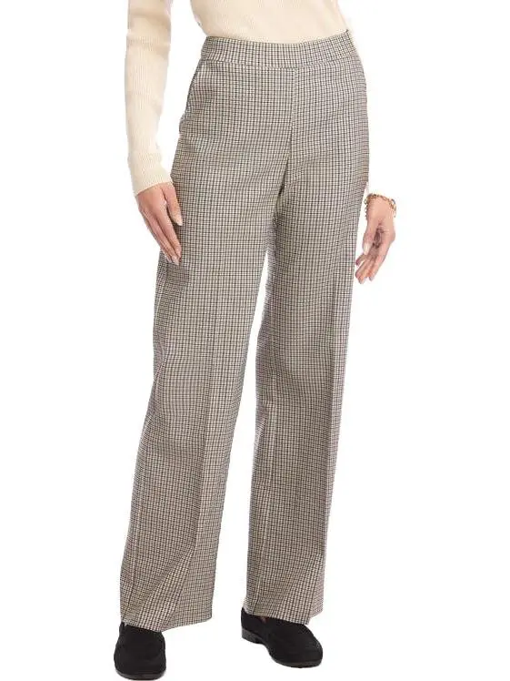 Karen Kane Check Straight Leg Pants - Check Beige