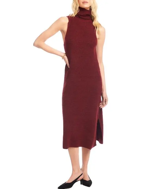 Karen Kane Turtleneck Sleeveless Sweater Midi Dress - Wine Red