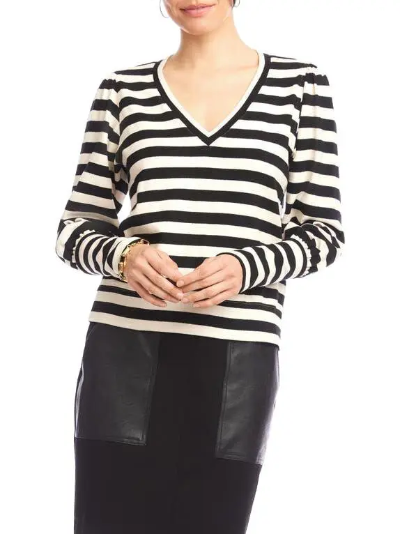Karen Kane Bishop Sleeve Top - Black Cream