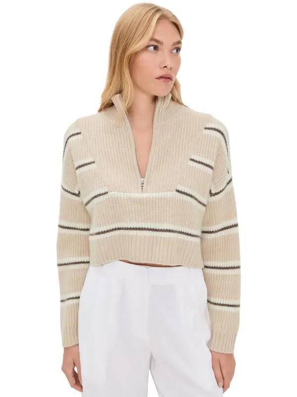 Staud Cropped Hampton Cashmere Sweater - Whisper Stripe