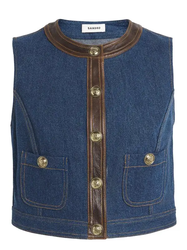 Sandro Cropped Denim Waistcoat - Blue