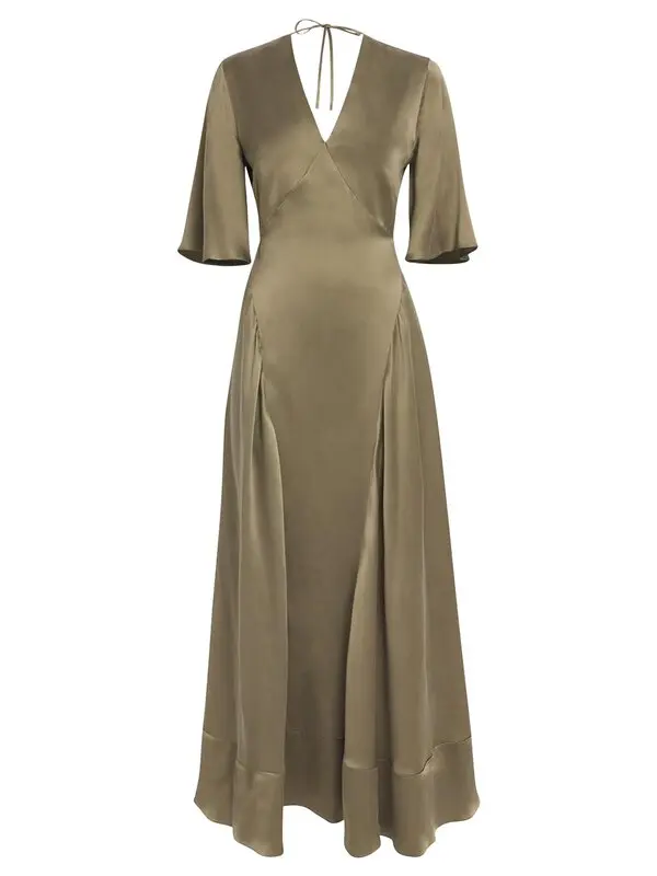 LAURA PITHARAS Silk Open-back Maxi Dress - Green