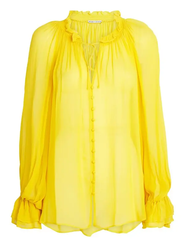 Alice + Olivia Josephine Tie-neck Blouse - Yellow