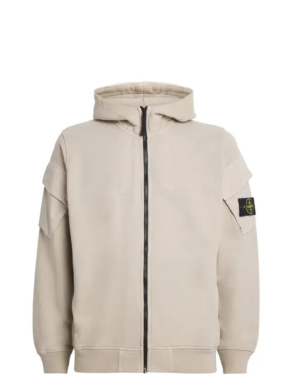 Stone Island Compass Patch Zip-up Hoodie - Beige