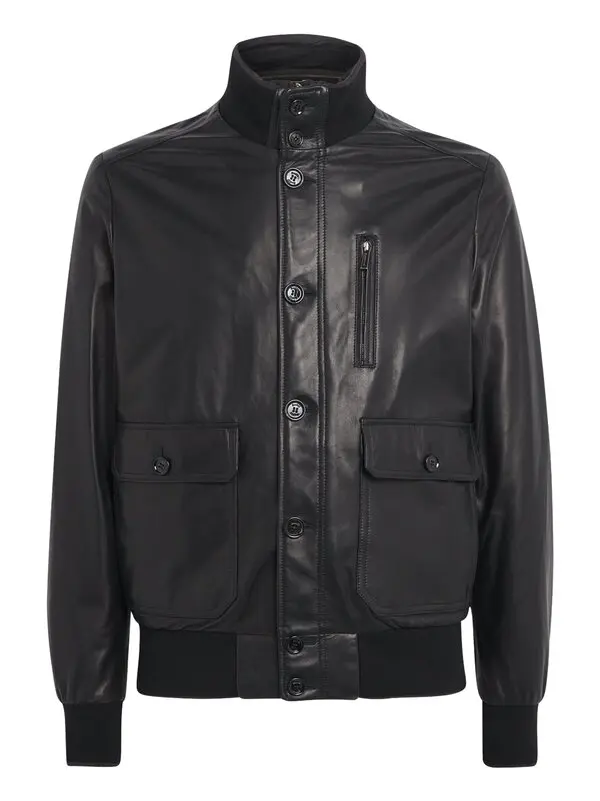 MOORER Leather Bomber Jacket - Black