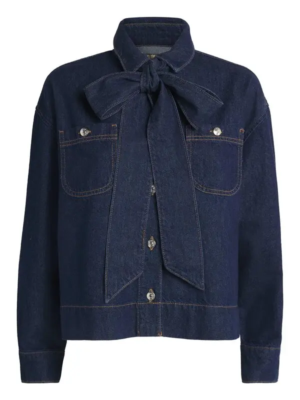 Maje Bow-detailed Denim Jacket - Blue