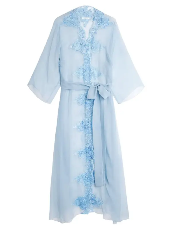 Rosamosario Silk Embellished Long Robe - Blue