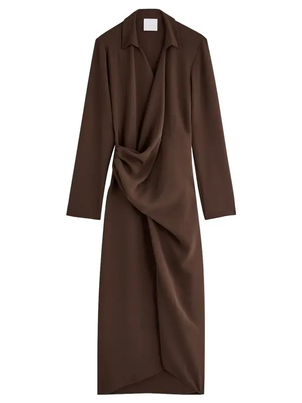 Paris Georgia Simone Draped Midi Shirt Dress - Brown