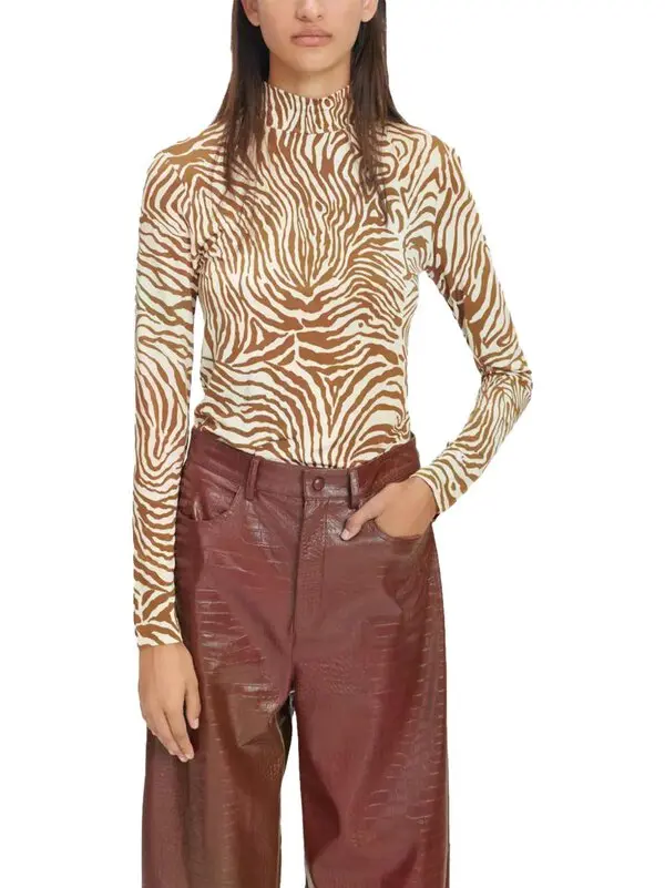 SAMSOE SAMSOE Zebra-print Turtleneck T-shirt - Brown