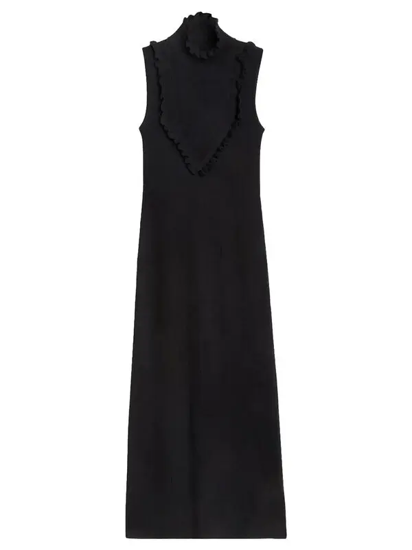 Rodebjer Ribbed Ruffle Maxi Dress - Black