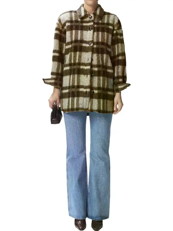 GESTUZ Rina Check Woven Coat - Coffee Bean/off White Check