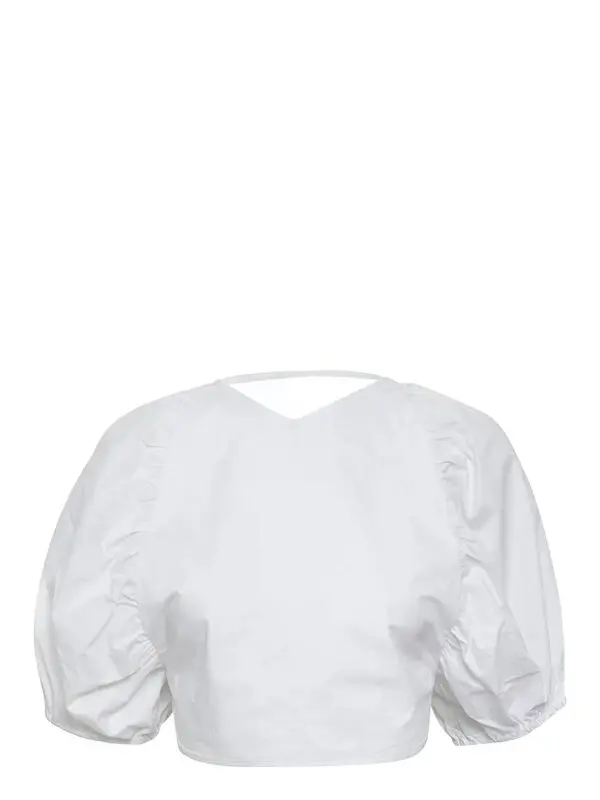 GESTUZ Cotton Puff-sleeve Lace-up Top - White