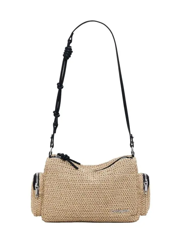 Desigual Woven Straw Shoulder Bag - Dark Beige