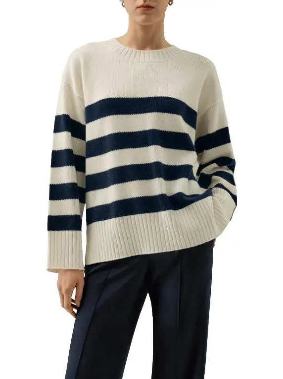 Lilysilk Striped Wool-cashmere Oversized Sweater - Navy Striped