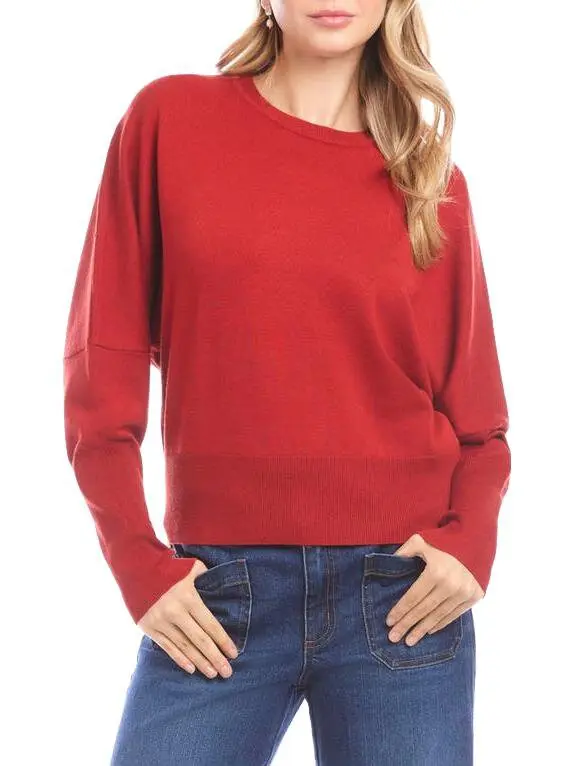 Karen Kane Dolman Sleeve Crewneck Sweater - Tomato Red