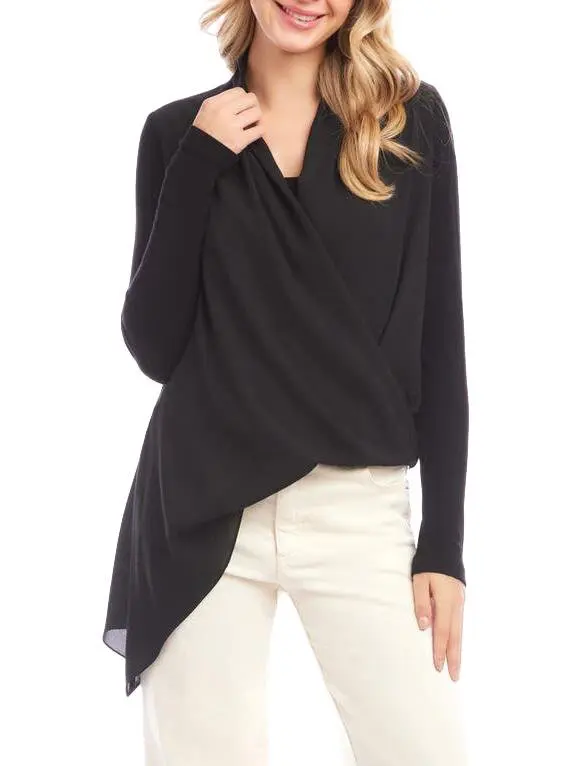 Karen Kane Layered Wrap Front Top - Black