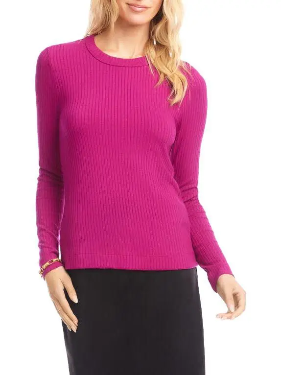 Karen Kane Ribbed Crewneck Sweater - Magenta Pink