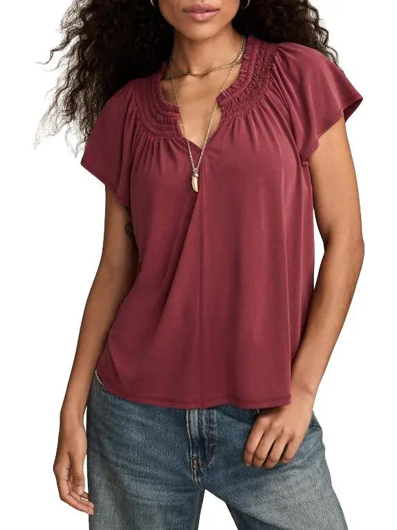 Lucky Brand Sandwash Notch Neck Top - Syrah