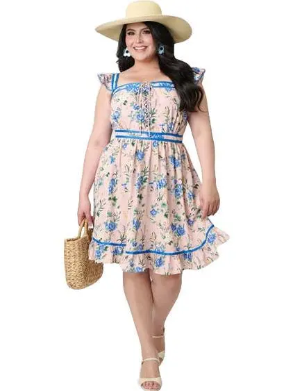 SMAK PARLOUR Fit & Flare Dress - Light Pink Floral