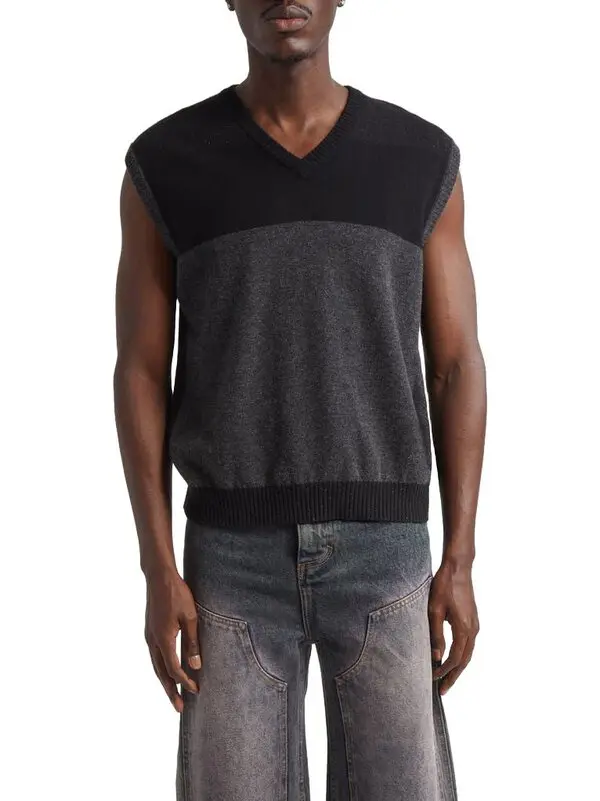 Eckhaus Latta Colorblock Wool Sweater Vest - Raven