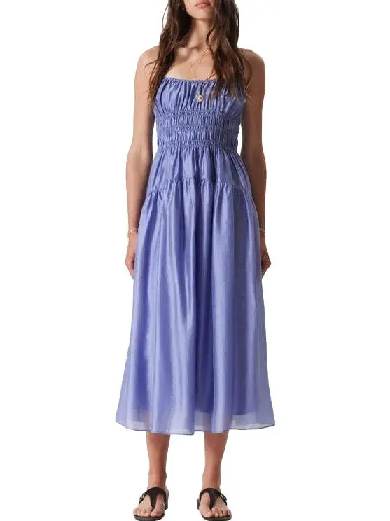 & Other Stories Sleeveless Shirred Midi Dress - Blue Medium