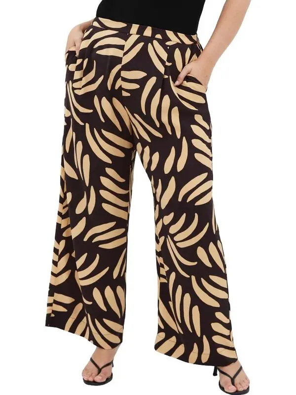 City Chic Aspyn Straight-leg Pants - Blk/taupe