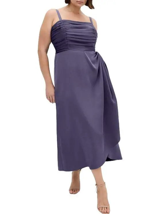 City Chic Ania Gathered Evening Dress - Slate