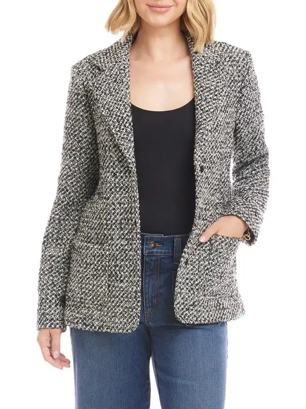 Karen Kane Tweed Blazer - Black W/off White