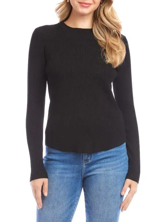 Karen Kane Ribbed Crewneck Sweater - Black