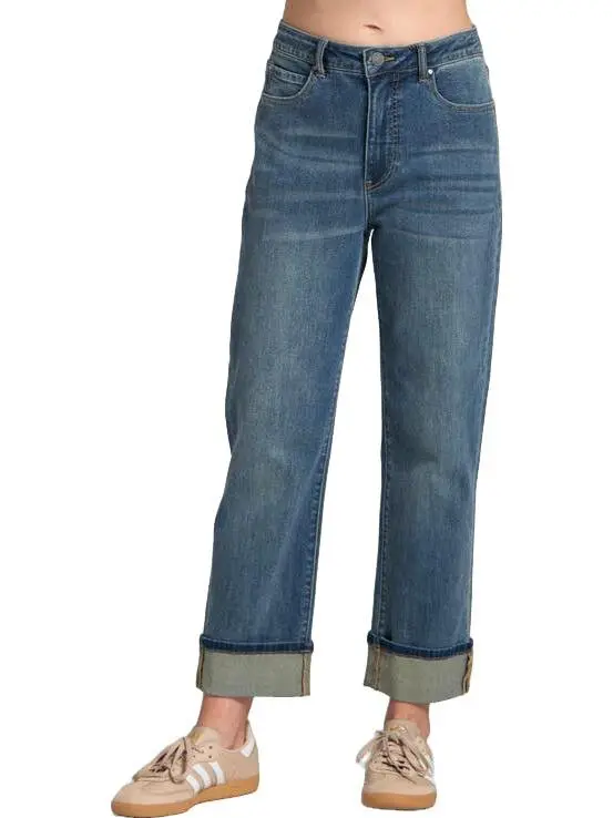 APNY Cuffed Straight Leg Jeans - Medium Indigo
