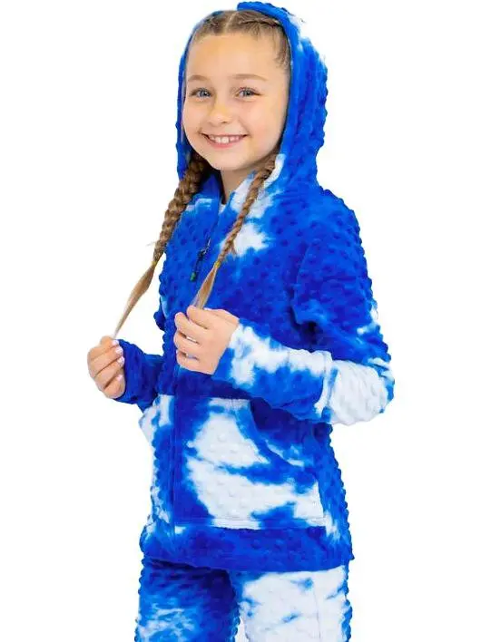 LIMEAPPLE Minky Bubble Zip Hoodie - Blue Tie Dye